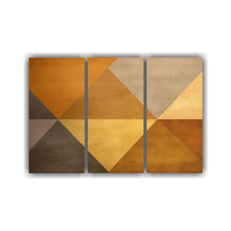 Cuadro Geométrico En Dorado Y Beige Set 3 Canvas Decorativo