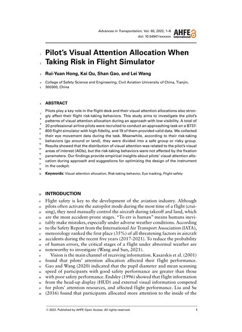 Pdf Pilots Visual Attention Allocation When Taking Risk In Flight Simulator