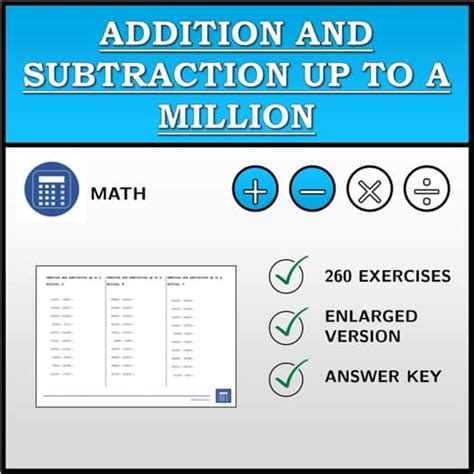Addition And Subtraction Up To A Million Printable Worksheet Tpt