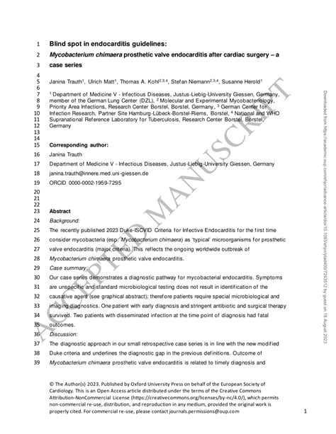 Pdf Blind Spot In Endocarditis Guidelines Mycobacterium Chimaera Prosthetic Valve