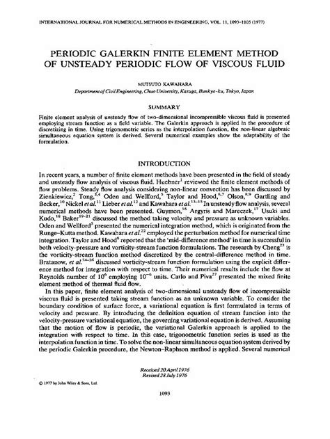 Pdf Periodic Galerkin Finite Element Method Of Unsteady Periodic Flow Of Viscous Fluid