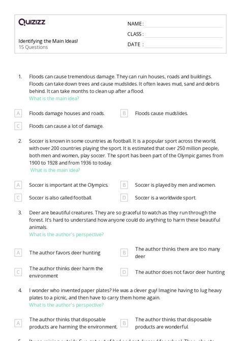 50 Identifying The Main Idea Worksheets For 7th Grade On Quizizz