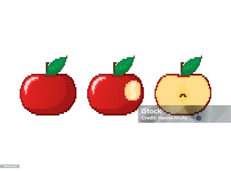 게임 디자인을위한 빨간색 픽셀과 물린 사과가있는 고전적인 추상 일러스트레이션 픽셀 벡터 일러스트레이션 추상적인 배경 모자이크