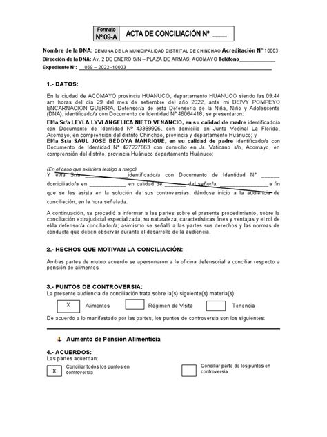 Acta De Conciliación Extrajudicial Pdf