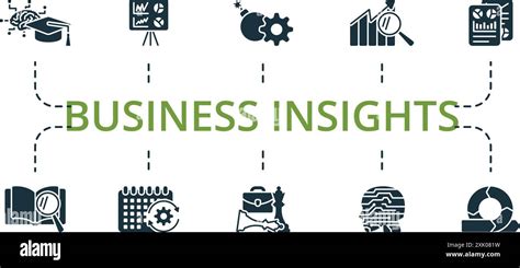 Business Insights Icon Set Monochrome Simple Business Insights Icon