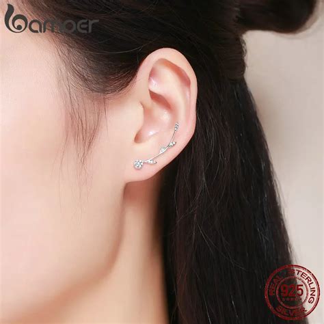 Bamoer подлинные 925 пробы серебряные прозрачные Cz цветок дерево листья висячие серьги