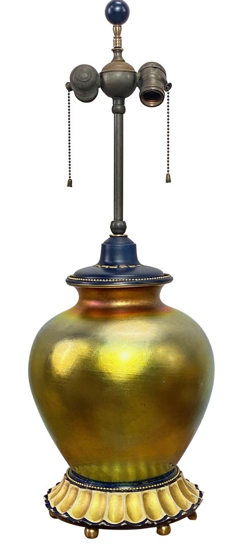 Antique Steuben Gold Aurene Art Glass Table Lamp Early 20th Century