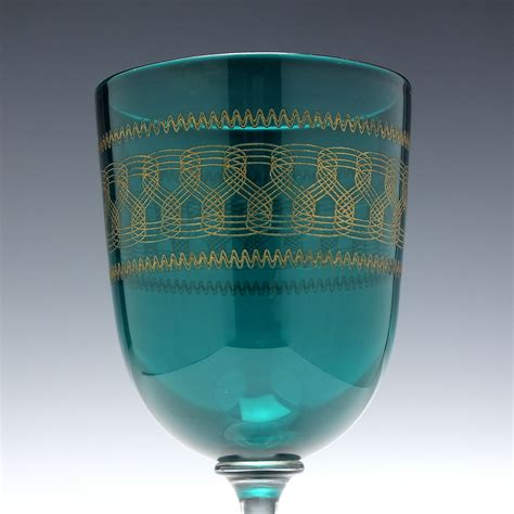 Six Victorian Engraved Green Wine Glasses C1900 Rummers Exhibit