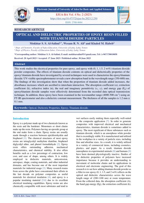 Pdf Optical And Dielectric Properties Of Epoxy Resin Filled With Titanium Dioxide Particles