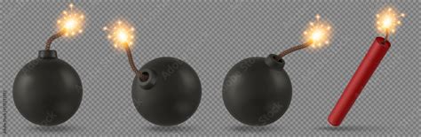 Bombs and dynamite stick with burning fuse. Explosive military tnt ...
