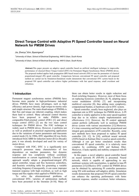Pdf Direct Torque Control With Adaptive Pi Speed Controller Based On