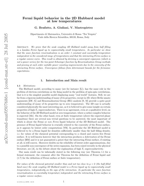 Pdf Fermi Liquid Behavior In The 2d Hubbard Model At Low Temperatures