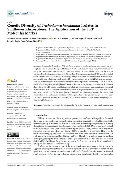 Pdf Genetic Diversity Of Trichoderma Harzianum Isolates In Sunflower Rhizosphere The