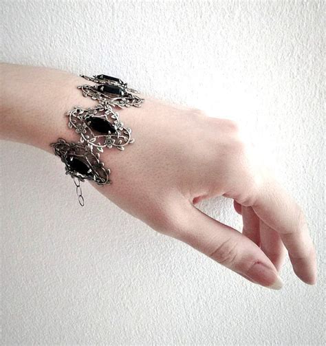 Black Bracelet Victorian Gothic Jewelry Silver Filigree Bracelet