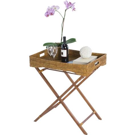 La Jolla Rattan Butler Tray With Folding Teak Wood Stand