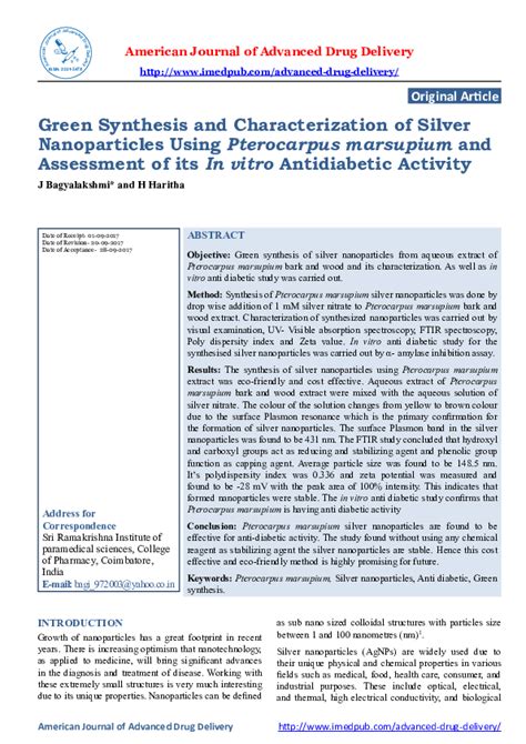 Pdf Green Synthesis And Characterization Of Silver Nanoparticles