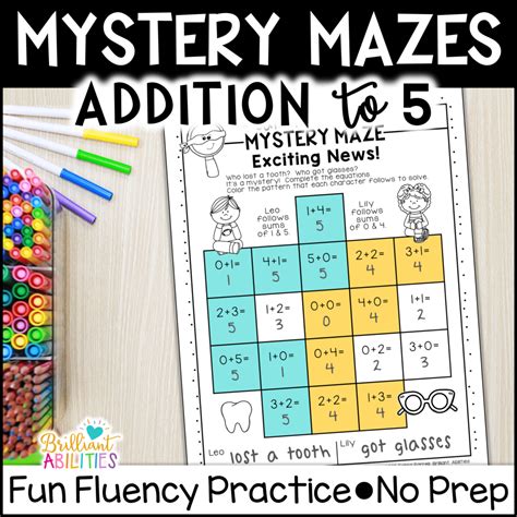 Mystery Math Mazes Addition Within 5 Math Fact Fluency Practice