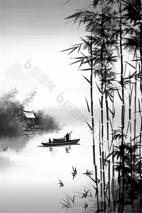 水墨风山水竹林高清图片下载 包图网