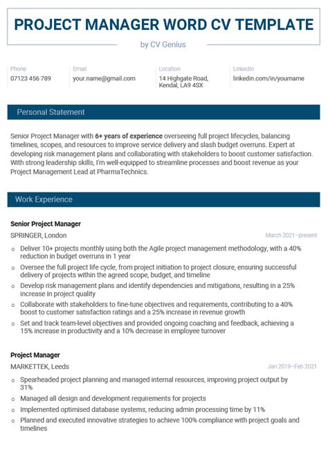 CV Templates For Word Best Free Downloads