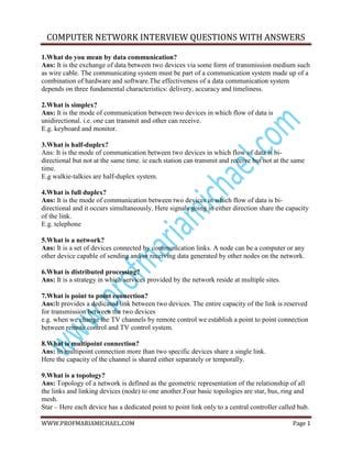 Networking Interview Questions Pdf