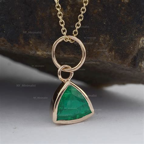 Trillian Cut Green Emerald Gemstone Solid 14k Yellow Gold Minimalist Pendant Necklace Birthstone