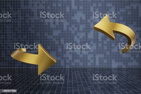 반환 충전 회전 추상적인 배경에 재활용의 개념 황금색 화살표는 3d3d 렌더링으로 회전합니다 3차원 형태에 대한 스톡 사진 및