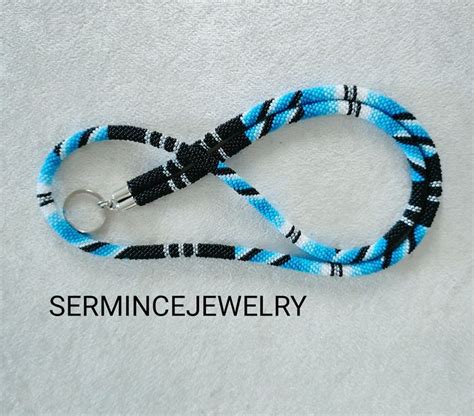 Blue Native American Style Beaded Lanyards Teacher Lanyard Id Badge
