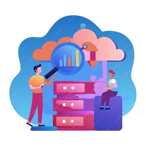 data analysis and cloud computing concept with servers and users