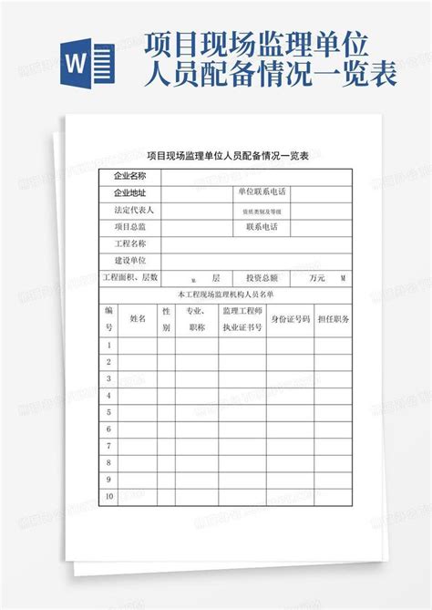 项目现场监理单位人员配备情况一览表word模板下载编号qpdwezkk熊猫办公