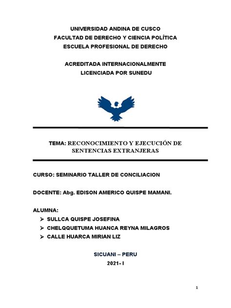 Reconocimiento Y Ejecucion De Sentencias Extranjeras Pdf Sentencia
