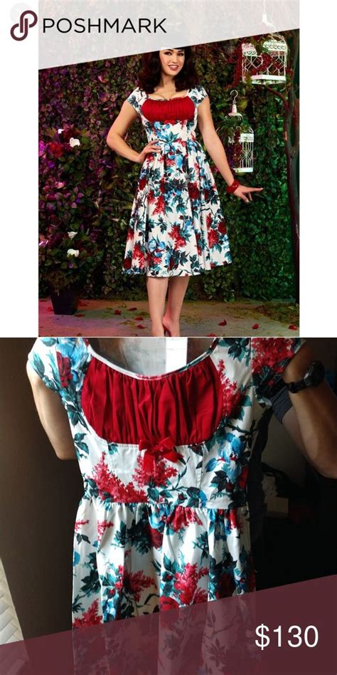 Pinup Couture Evelyn Dress In White And Red Floral L Pinup Couture