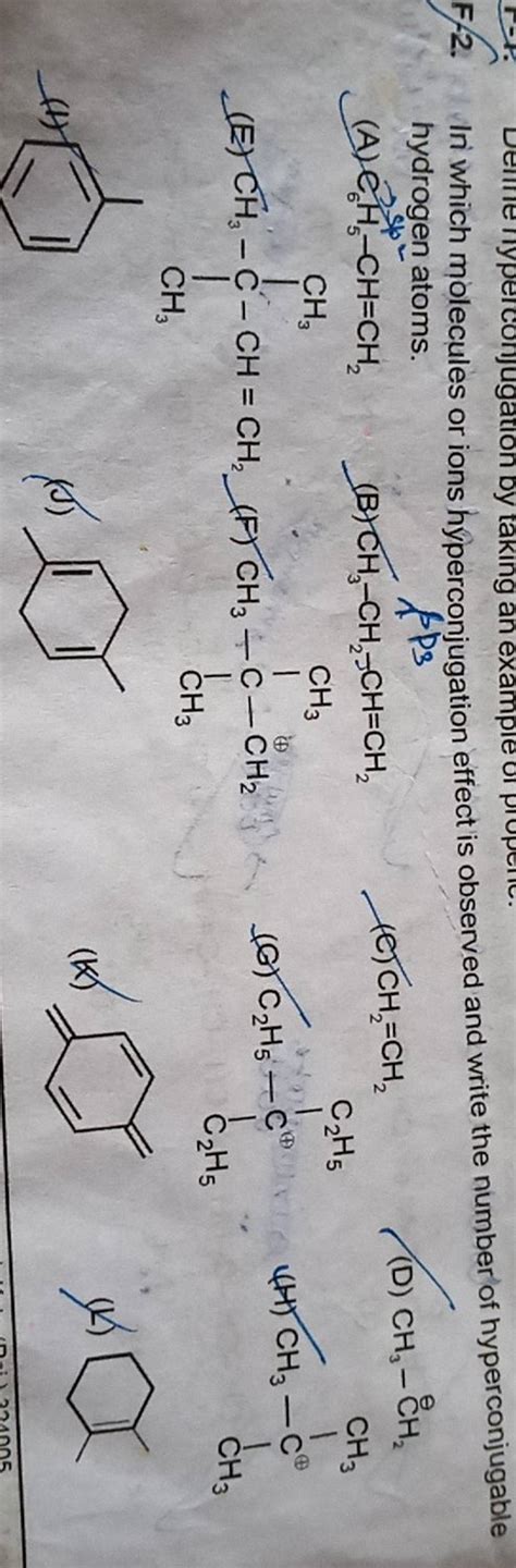 In Which Molecules Or Ions Hyperconjugation Effect Is Observed And Write