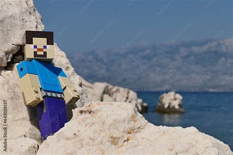 Lego Minecraft Large Figure Of Main Character Steve Posing On Rocks Of