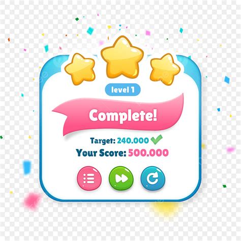 Level Complete PNG Picture User Interface Game Design Level 1 Completed Screen With Stars And