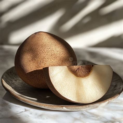 Sapodilla Fruit Presentation Kitchen Table Food Photography Natural