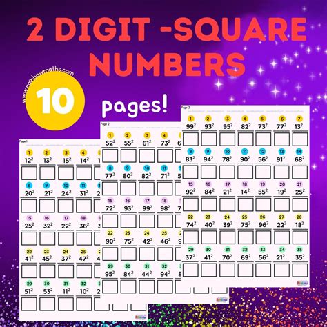 Two Digit Square Numbers 10 Worksheets Math Practice Made Easy Maths
