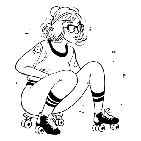 Premium Vector Beautiful Girl On Roller Skates Vector Hand Drawn