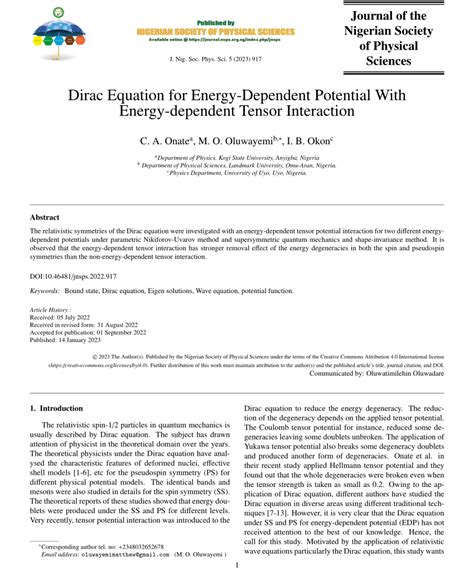 Pdf Dirac Equation For Energy Dependent Potential With Energy