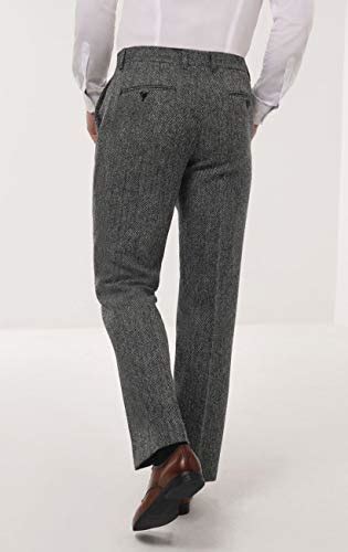 Dobell Harris Tweed Mens Grey Suit Trousers Regular Fit 100 Wool