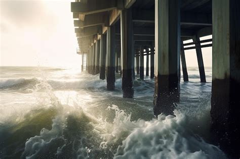 Premium AI Image A Photo Of A Pier With Waves Crashing Under It