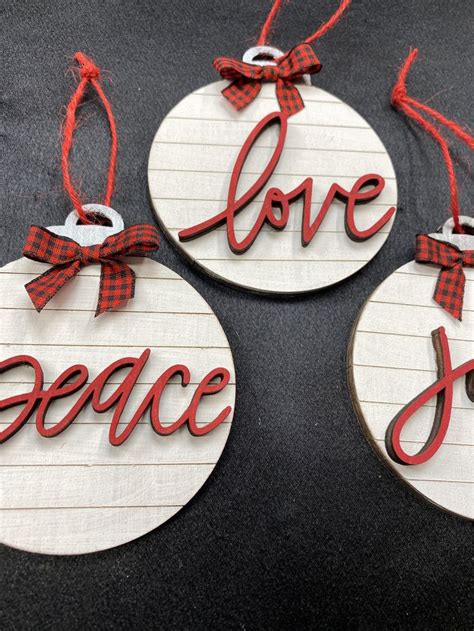 Peace Love Joy Shiplap Round Christmas Ornaments Laser Cut Engraved