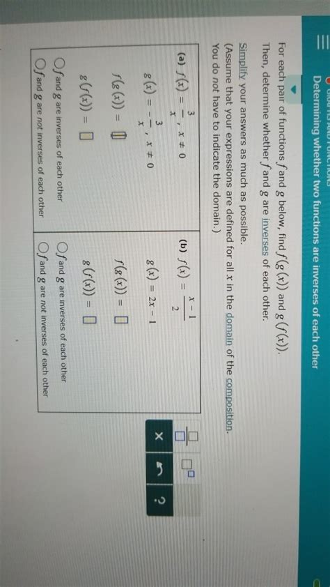 Solved Determining Whether Two Functions Are Inverses Of