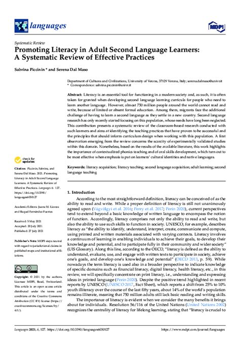 Pdf Promoting Literacy In Adult Second Language Learners A