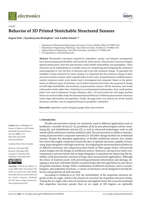 Pdf Behavior Of 3d Printed Stretchable Structured Sensors