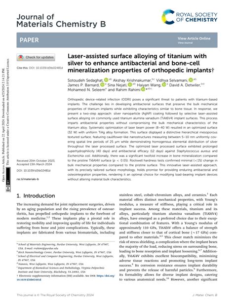 Pdf Laser Assisted Surface Alloying Of Titanium With Silver To