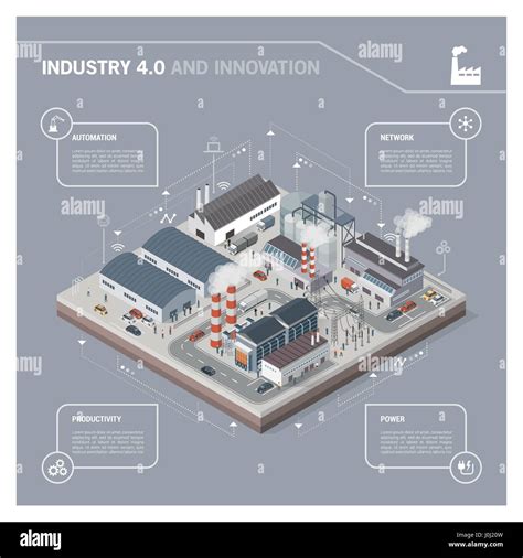 Isometric Contemporary Industrial Park With Factories Power Plant