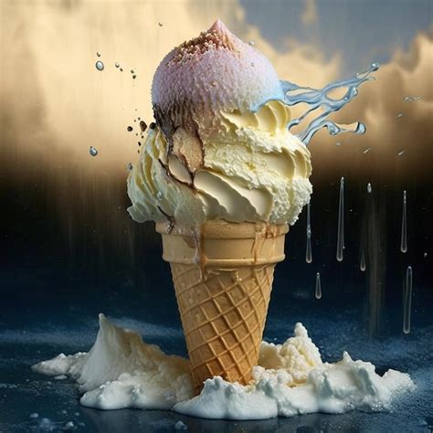 Premium Ai Image There Is A Ice Cream Cone With A Scoop Of Ice Cream