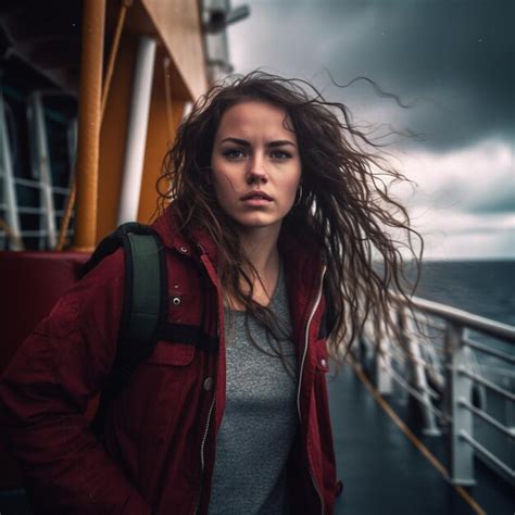 Premium Ai Image A Woman With Long Hair Stands On A Ships Deck