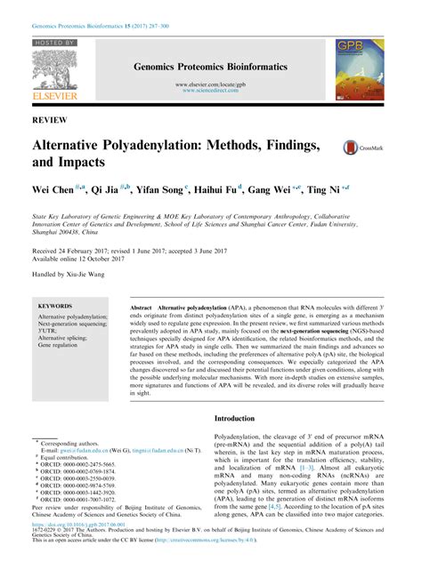 Pdf Alternative Polyadenylation Methods Findings And Impacts