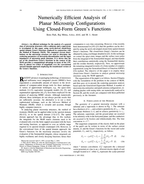 pdf numerically efficient analysis of planar microstrip